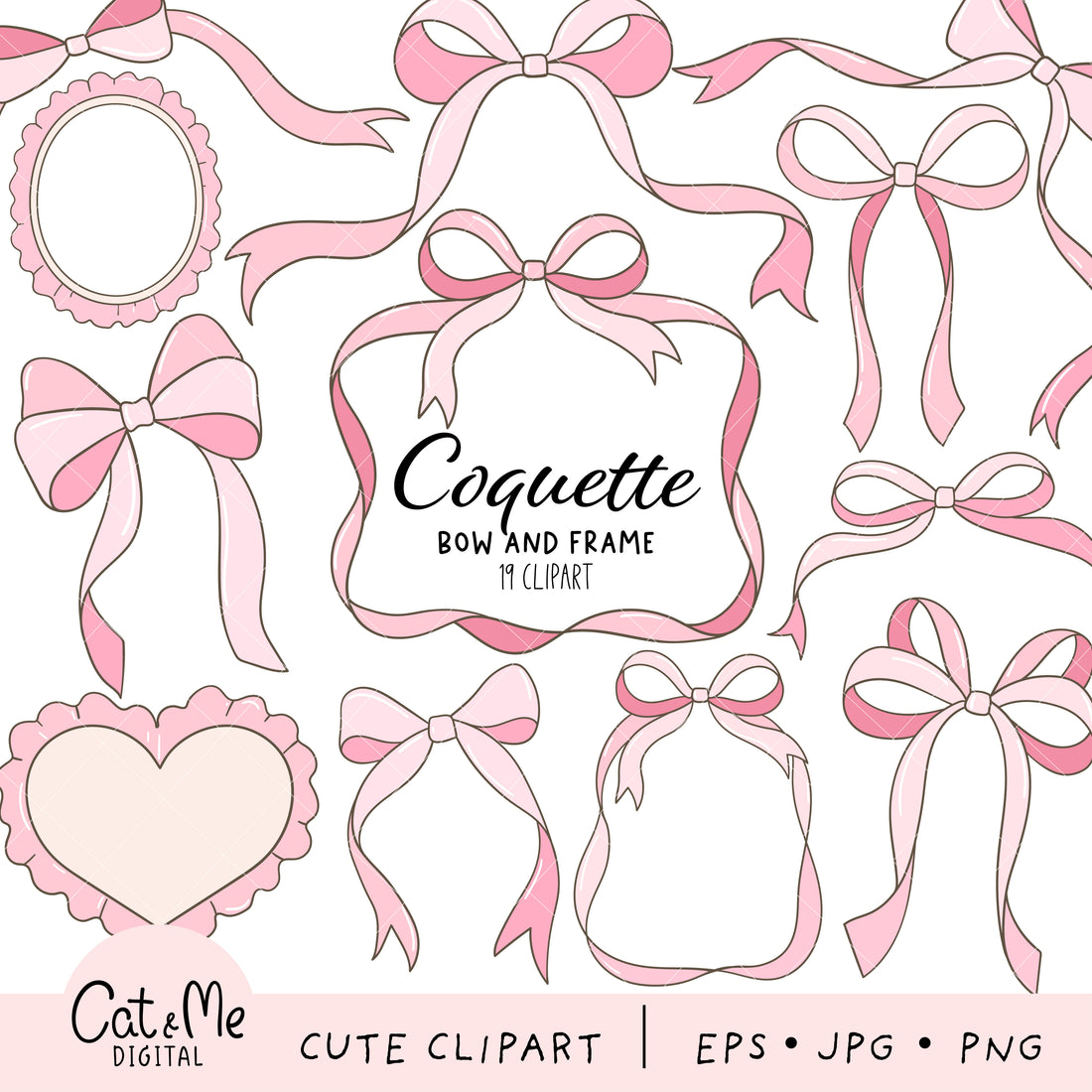 Coquette pink bows clipart Bow and frame clipart – catandmedigital