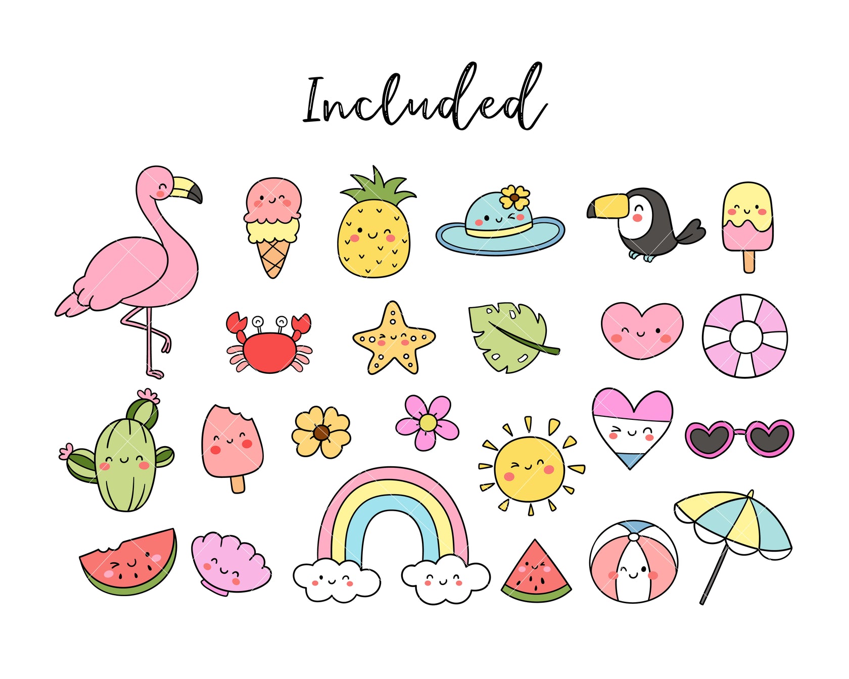 Doodle Summer Flamingo Sun Ice Cream Clipart – catandmedigital